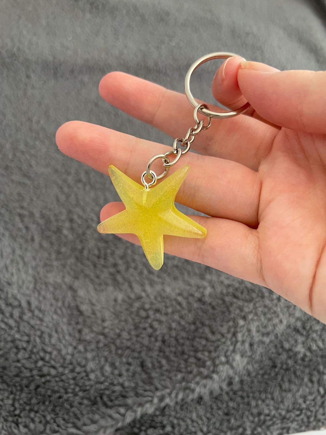 Starfish Handmade Epoxy Resin Keyring, Small, Yellow Shimmer - Etsy