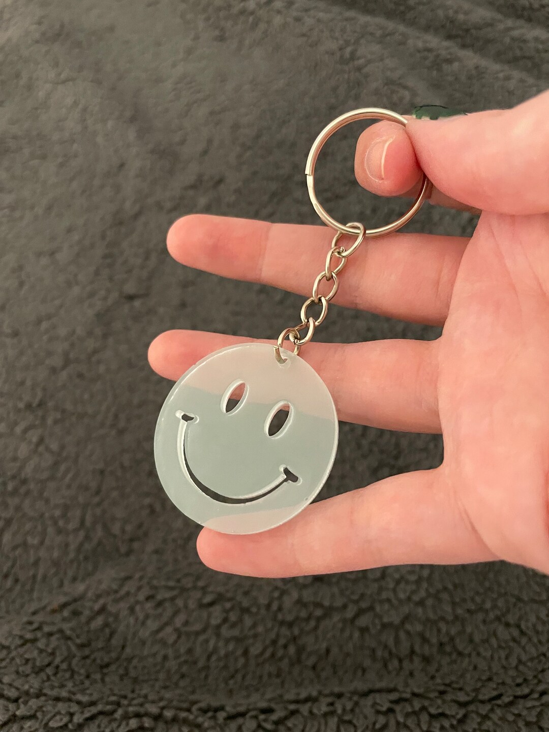 Smiley Face Handmade Epoxy Resin Keyring, Light Blue - Etsy