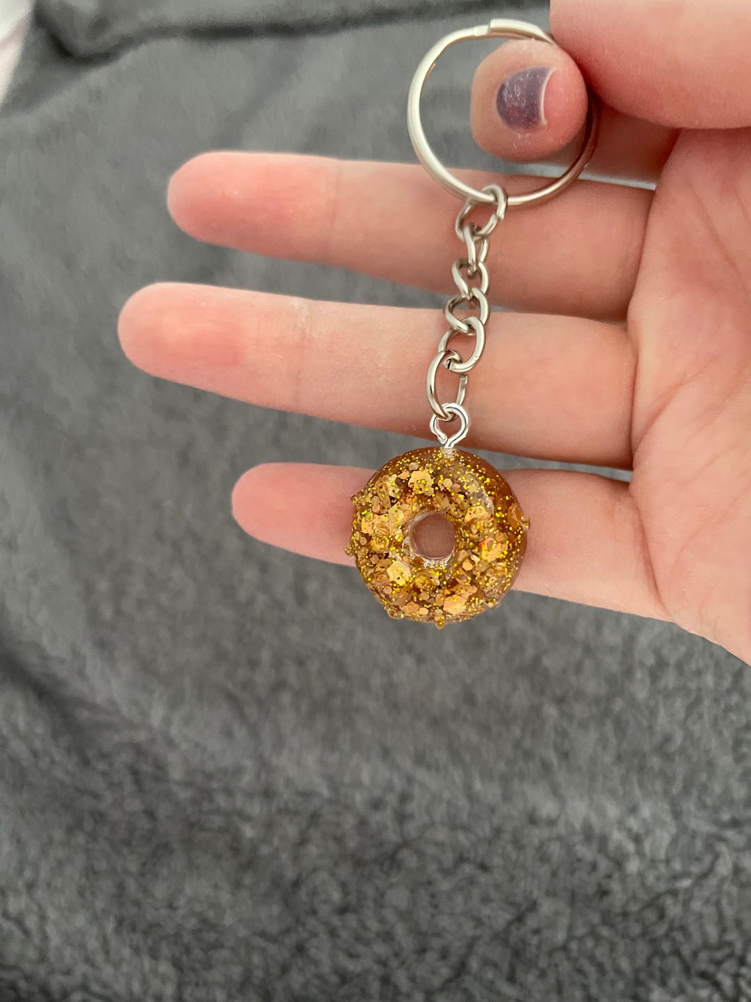 Donut Handmade Epoxy Resin Keyring, Small, Gold Chunky Glitter - Etsy