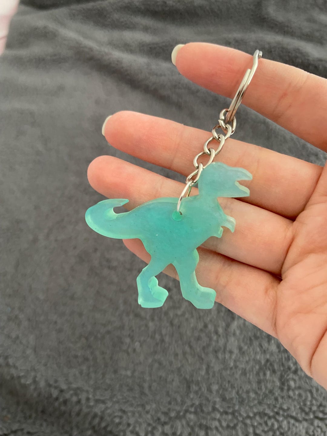 Dinosaur Handmade Epoxy Resin Keyring, Large, Plain, IMPERFECT, Blue ...