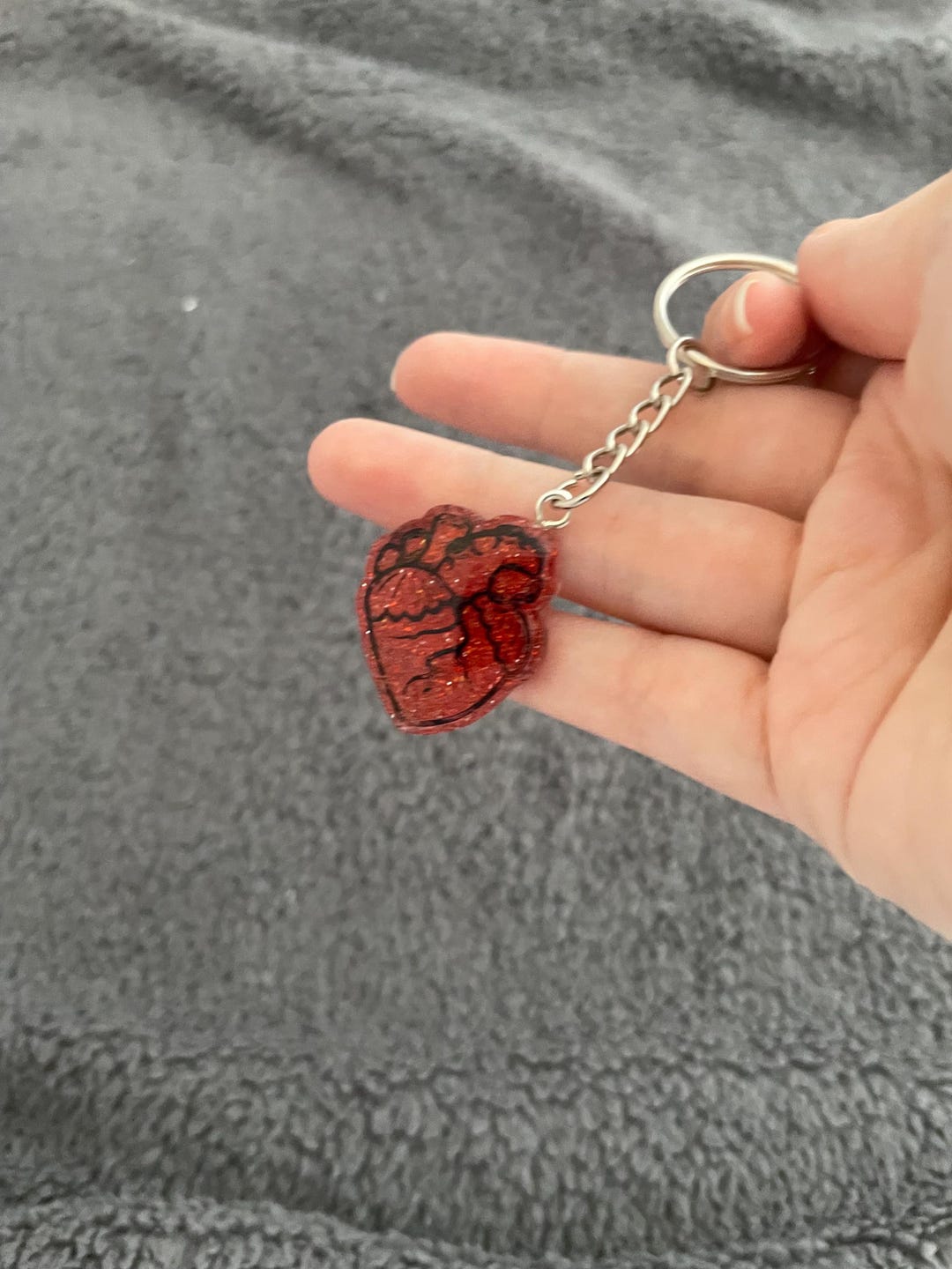 Heart Handmade Epoxy Resin Keyring, Anatomical, Small, IMPERFECT, Red ...