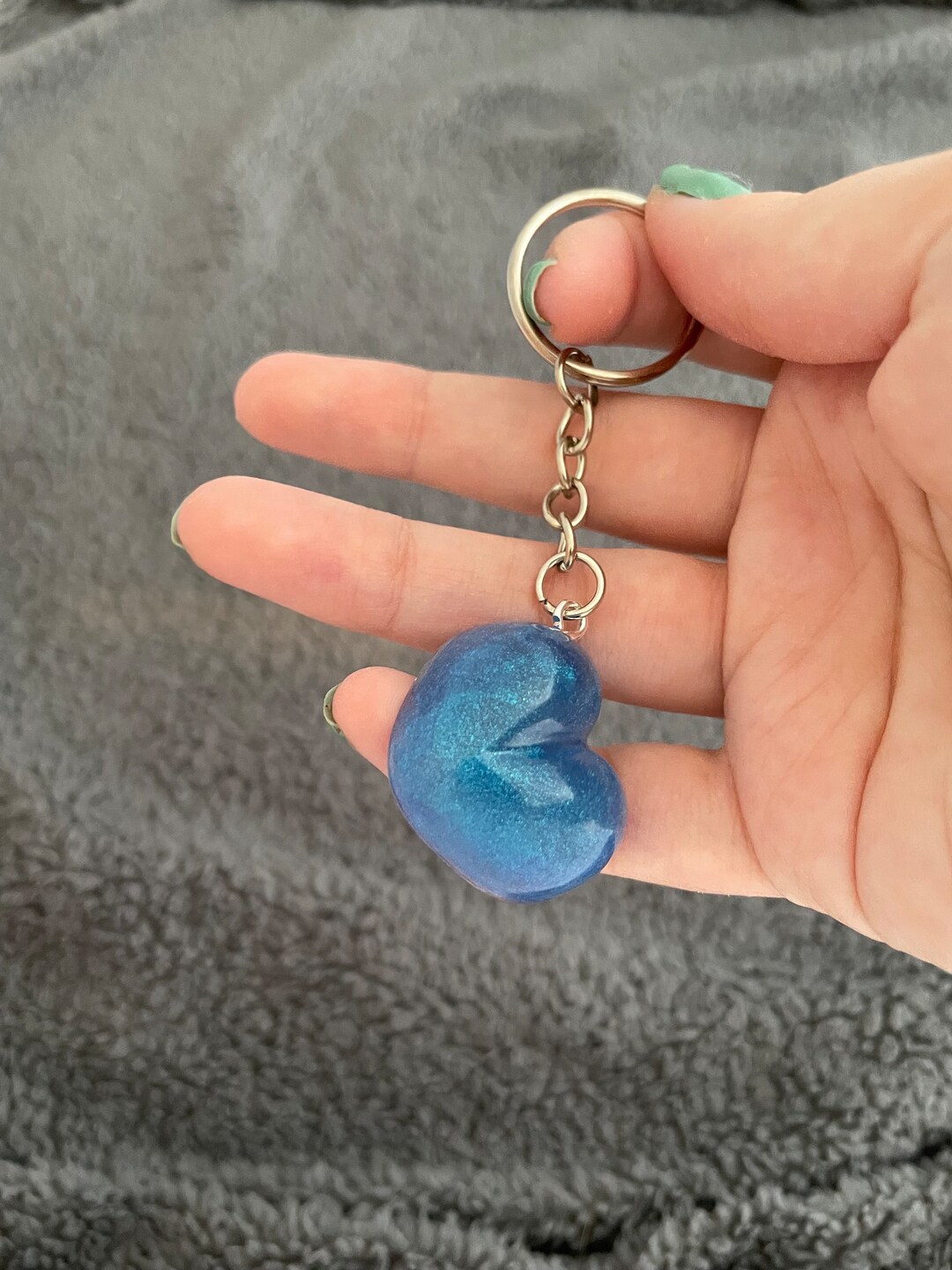 Heart Handmade Epoxy Resin Keyring, Medium, Blue Shimmer - Etsy
