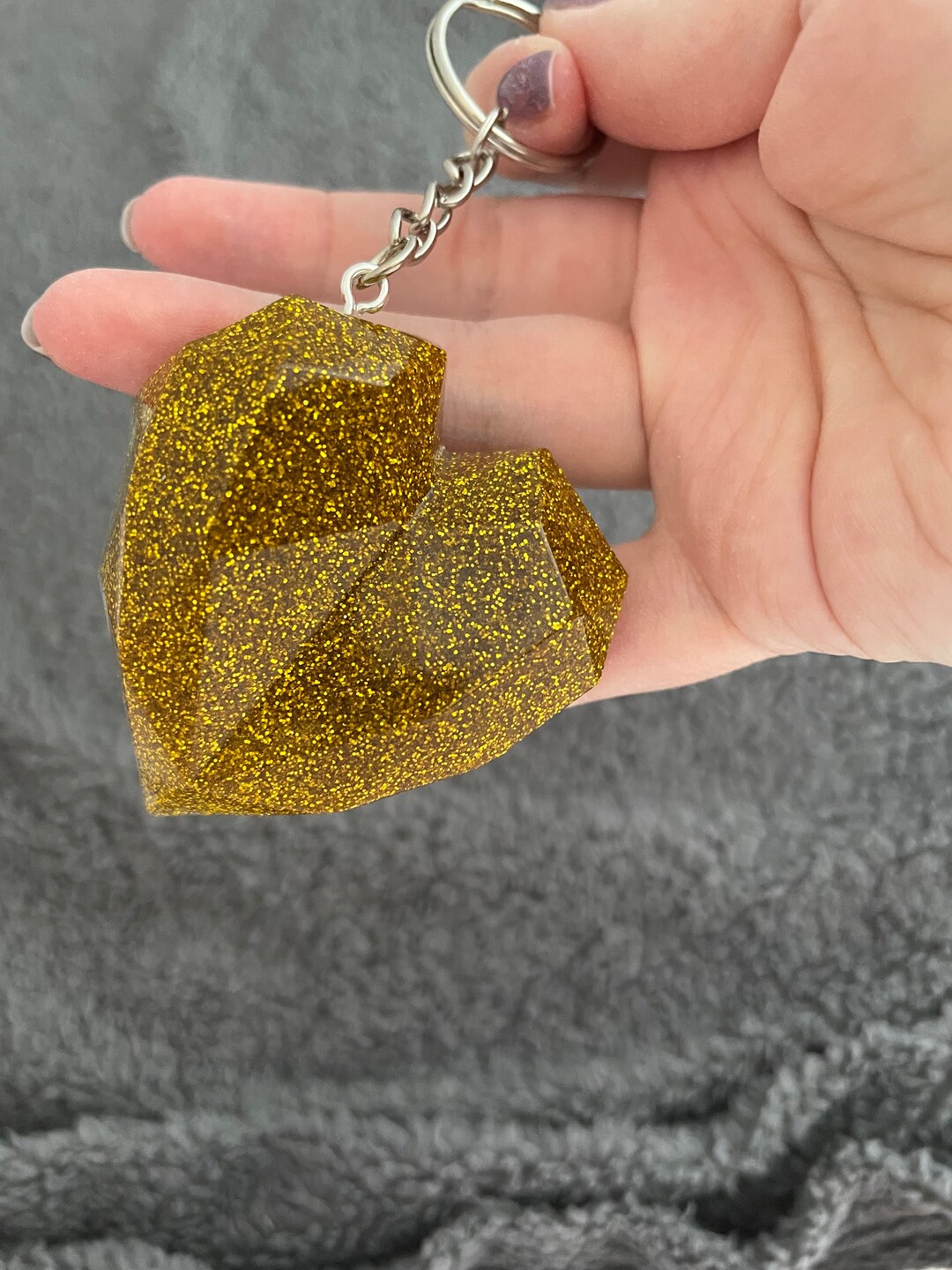 Heart Handmade Epoxy Resin Keyring, Large, Chunky, Gold Fine Glitter - Etsy