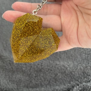 Heart Handmade Epoxy Resin Keyring, Large, Chunky, Gold Fine Glitter - Etsy