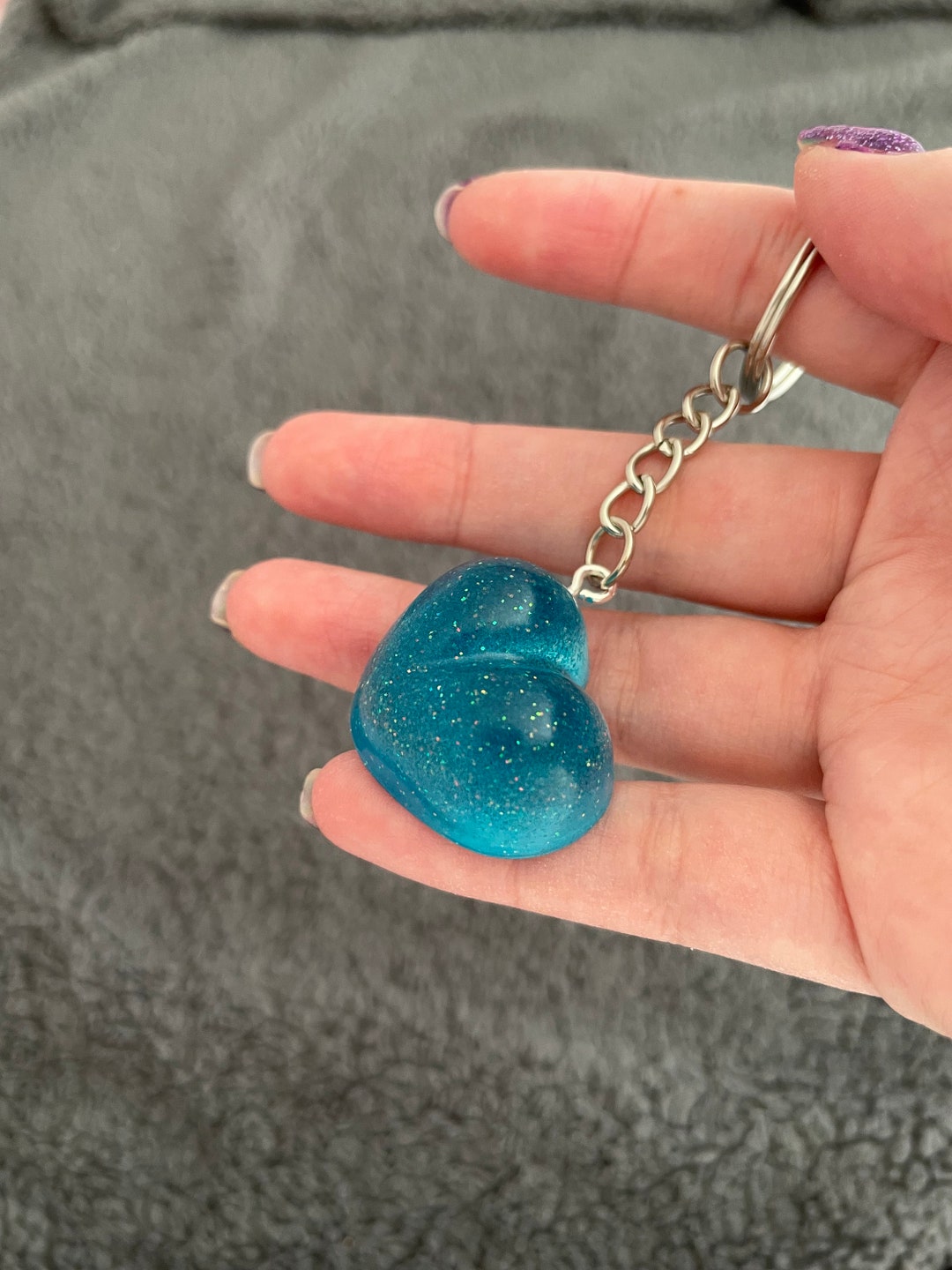 Heart Handmade Epoxy Resin Keyring, Medium, Blue Fine Glitter - Etsy
