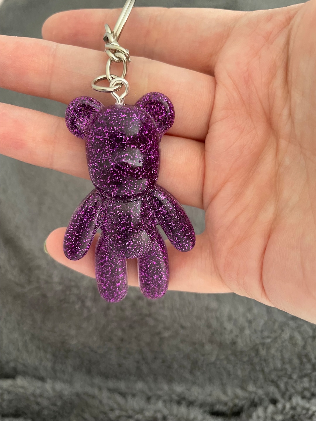Teddy Bear Handmade Epoxy Resin Keyring, Medium, Standing, Dark Purple ...