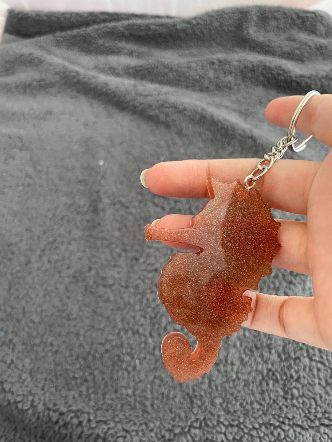 Seahorse Handmade Epoxy Resin Keyring, Large, Plain, IMPERFECT, Bronze ...