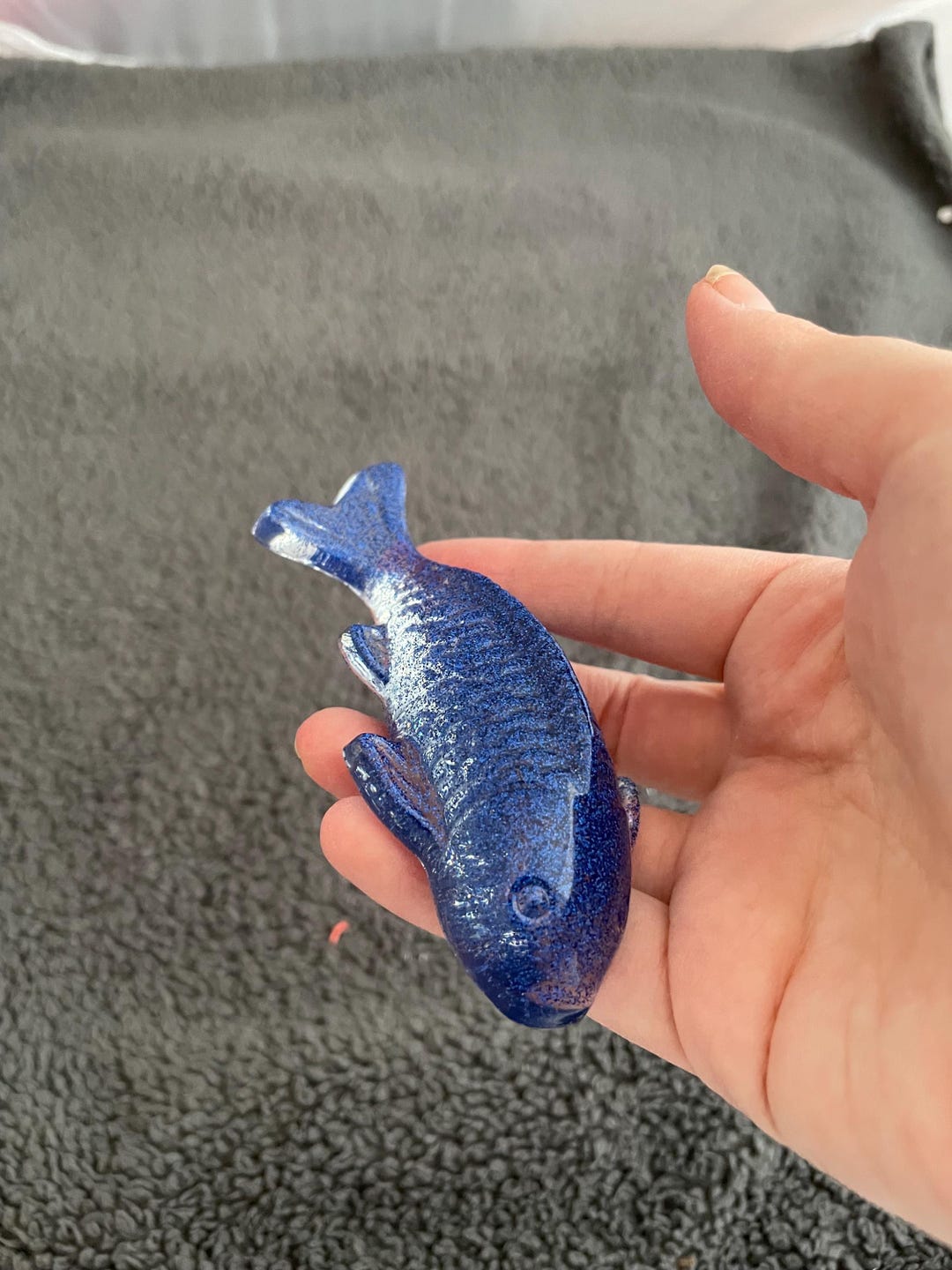 Koi Fish Handmade Epoxy Resin Ornament, Medium, Dark Blue Fine Glitter ...