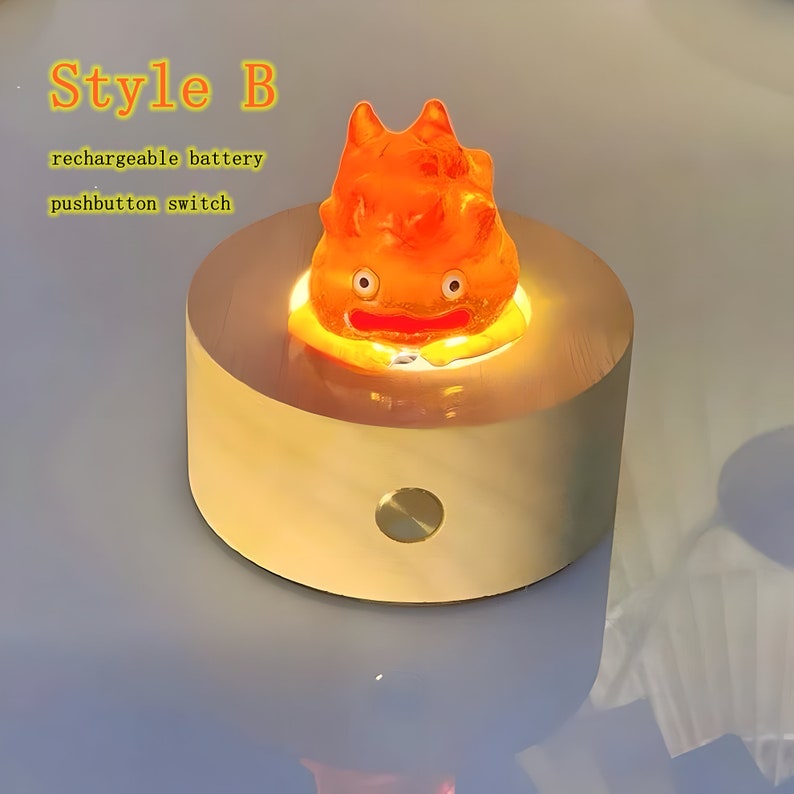 Kawaii Howls Moving Castle Calcifer lámpara de mesa Calcifer Night ...