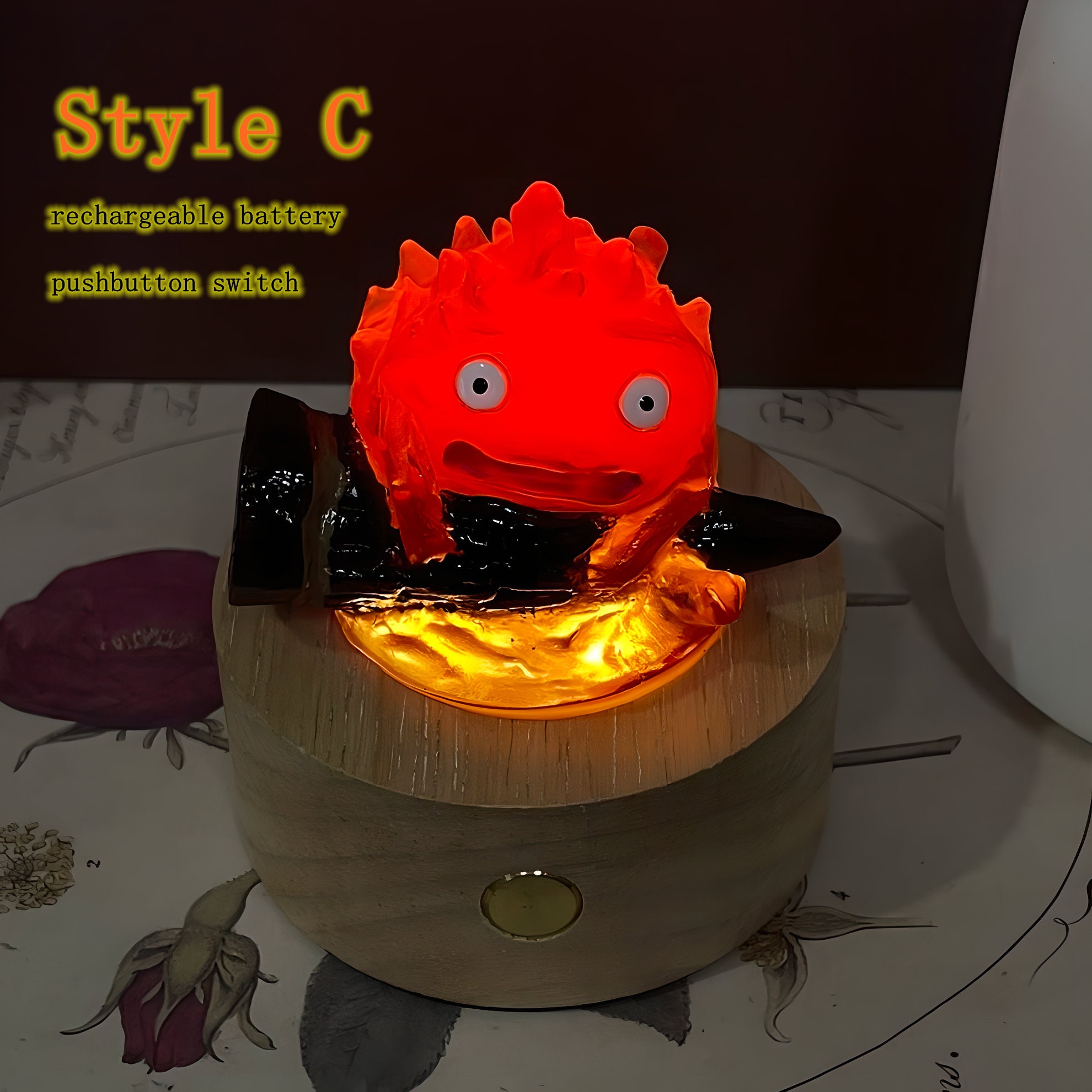 Kawaii Howls Moving Castle Calcifer lámpara de mesa Calcifer Night ...