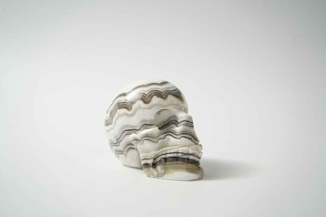 Zebra Calcite Crystal Skull: Banded Carved Stone - Etsy