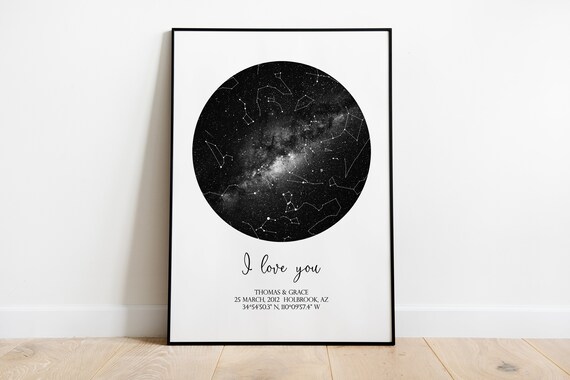 Custom Star Map DIGITAL Download Sky Map by Date Celestial Map | Etsy