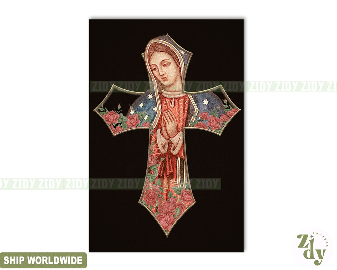 Marian Cross Poster Marian Poster Virgin Mary Art Catholic - Etsy