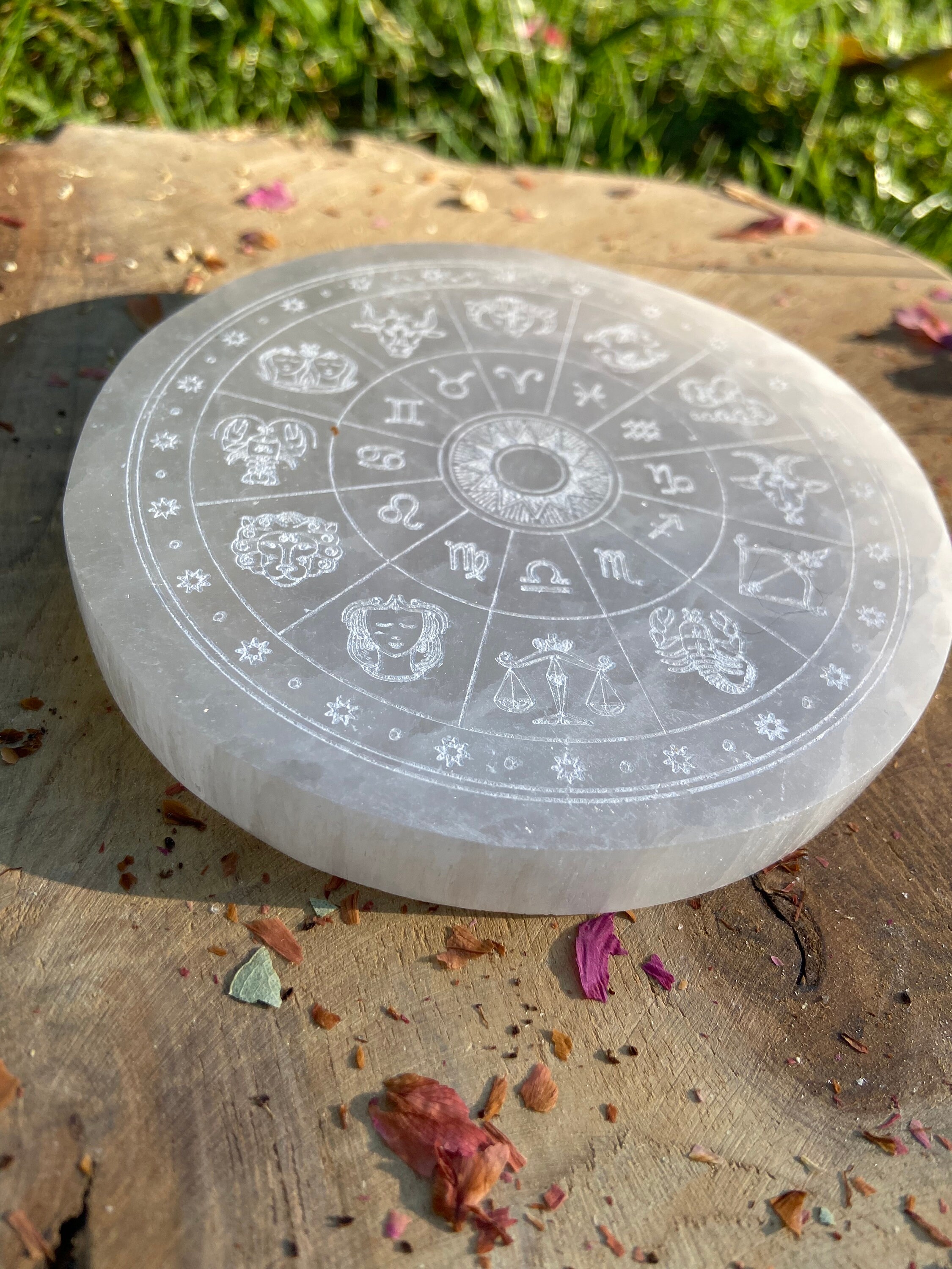 Natural Selenite Discs Crystal Charging Plate Zodiac and Tree - Etsy