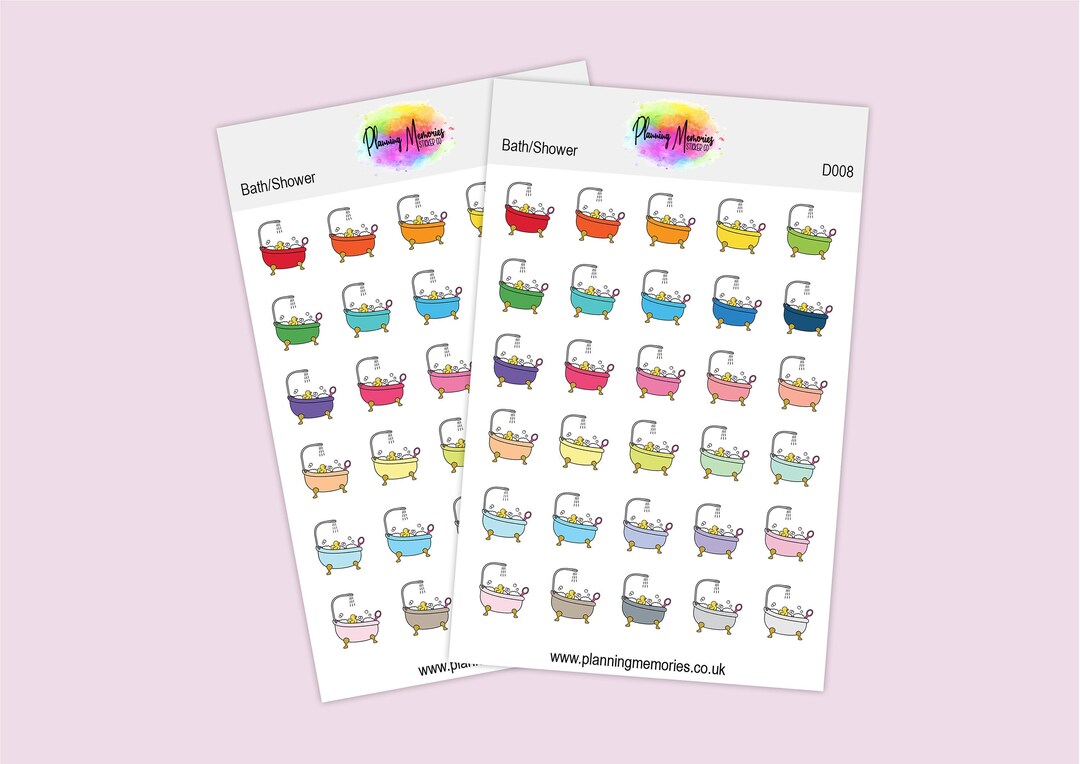 Bath Shower Doodle Icon Sticker Sheet Self Care Stickers Track Baths or ...