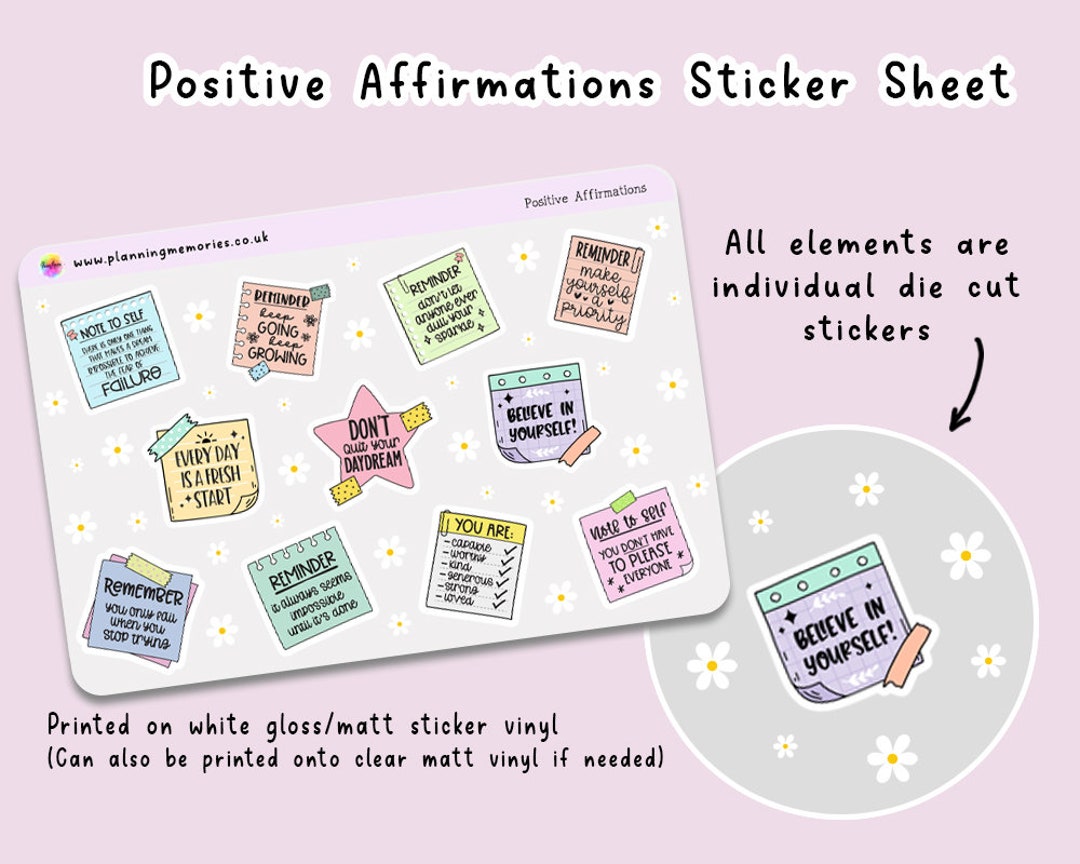 Positive Affirmations Sticker Sheet One Page Kit Bullet Journaling ...