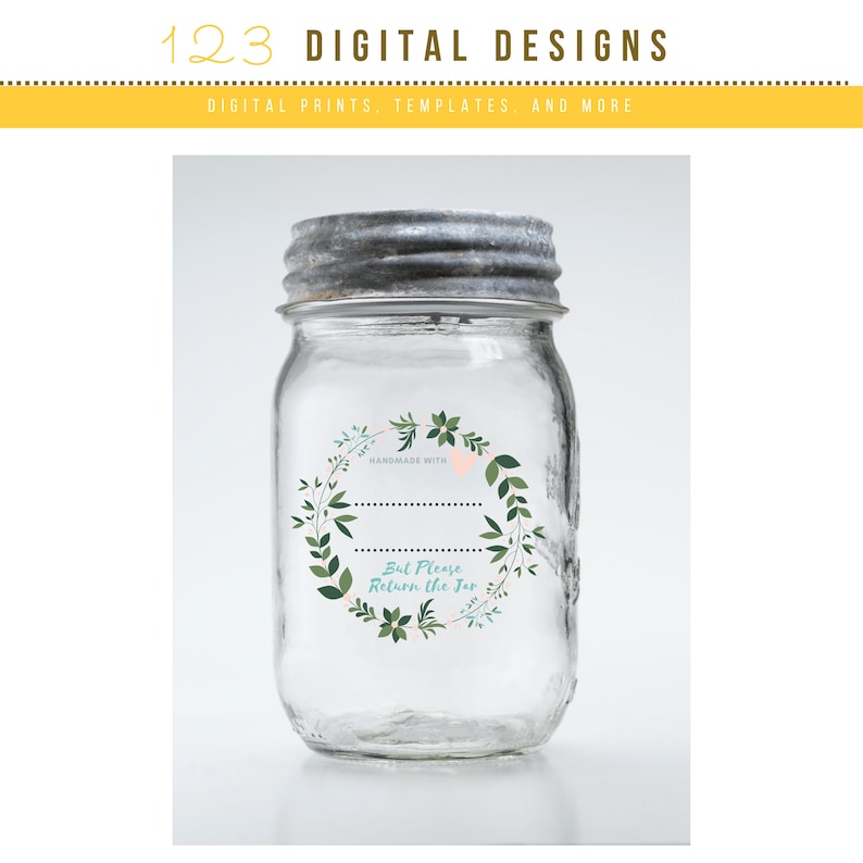 Mason Jar Lid Label - 2.5 Inch Round - Mint and Peach Colors Wreath ...