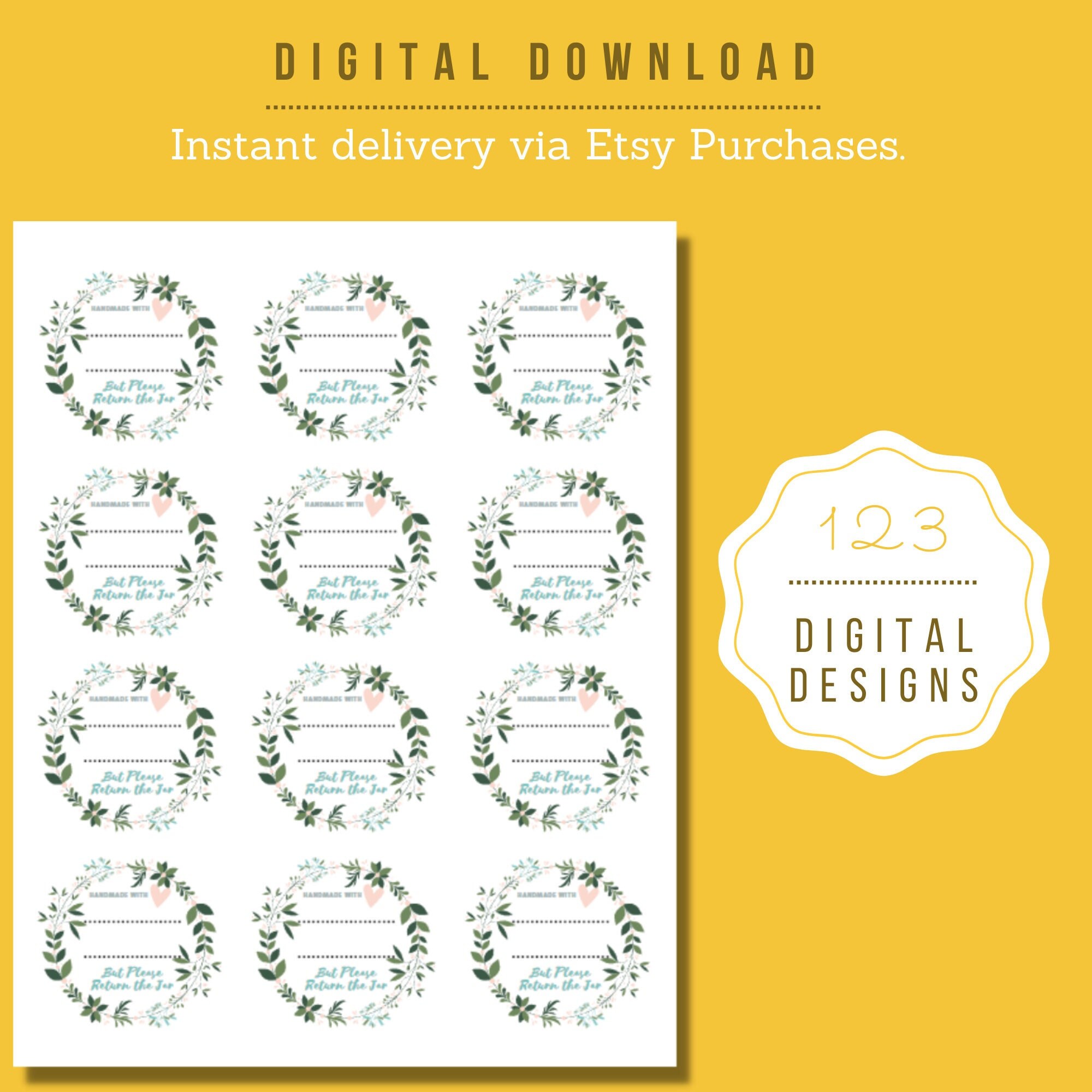 Mason Jar Lid Label - 2.5 Inch Round - Mint and Peach Colors Wreath ...