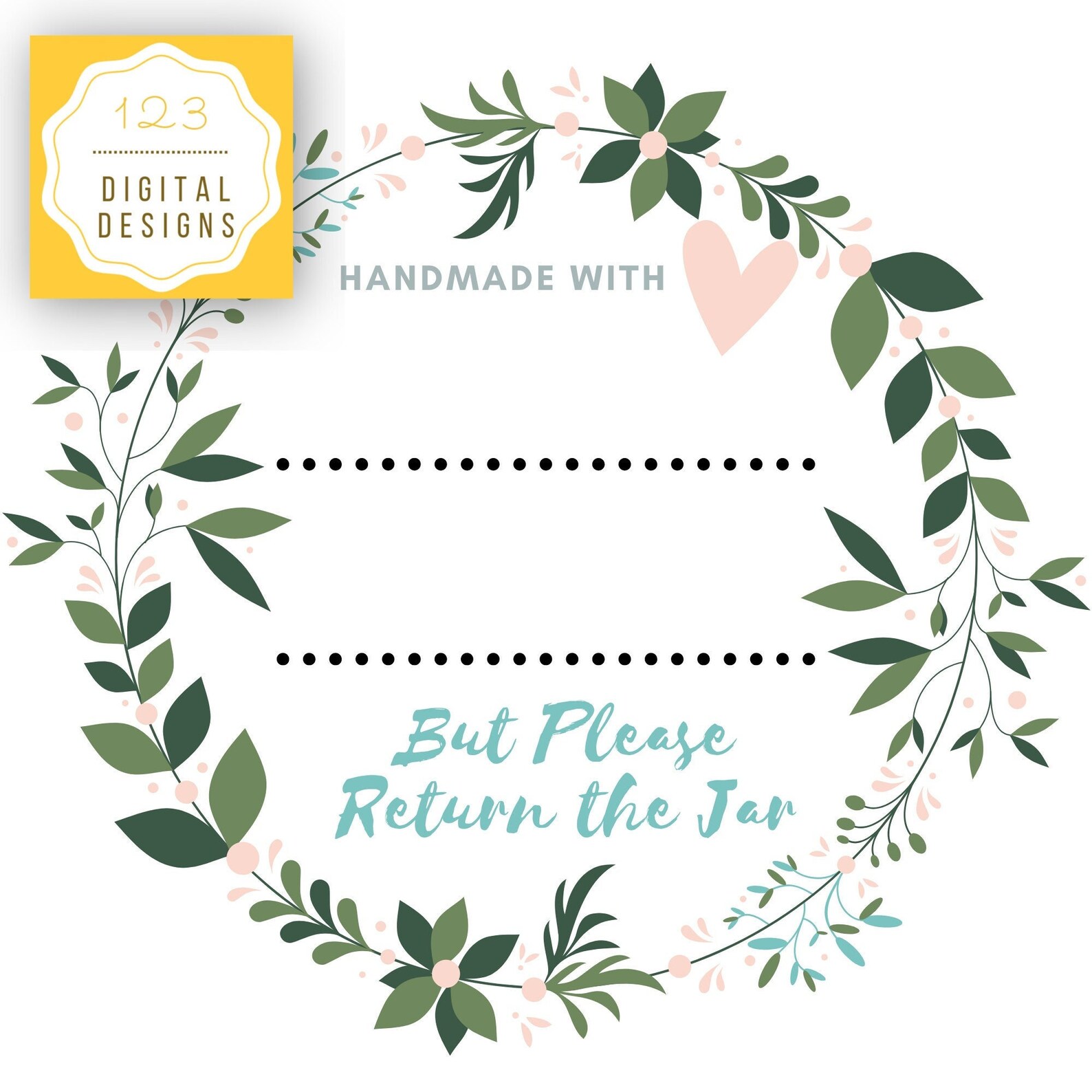 Mason Jar Lid Label - 2.5 Inch Round - Mint and Peach Colors Wreath ...