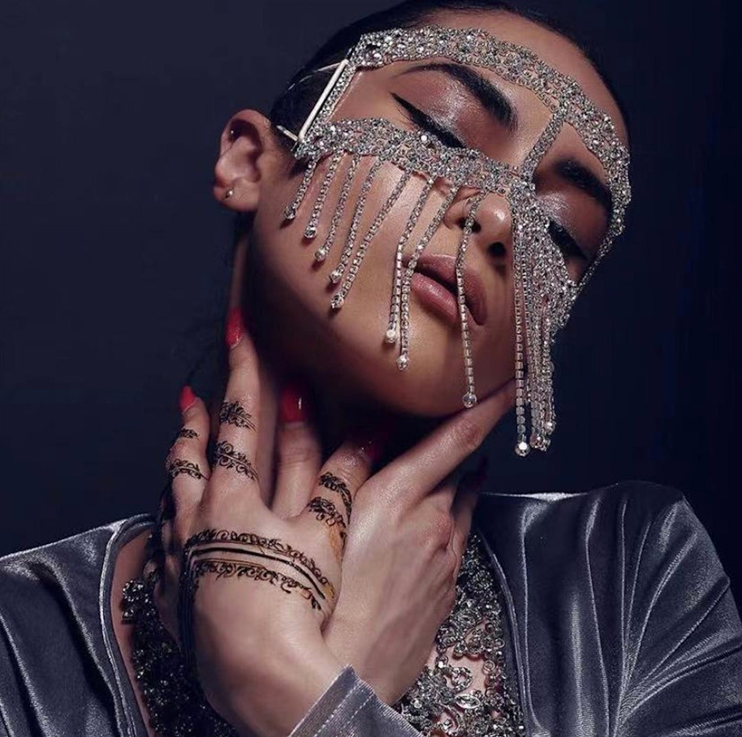 Luxury Full Rhinestone Tassel Mask Masquerade Face Jewelry for - Etsy