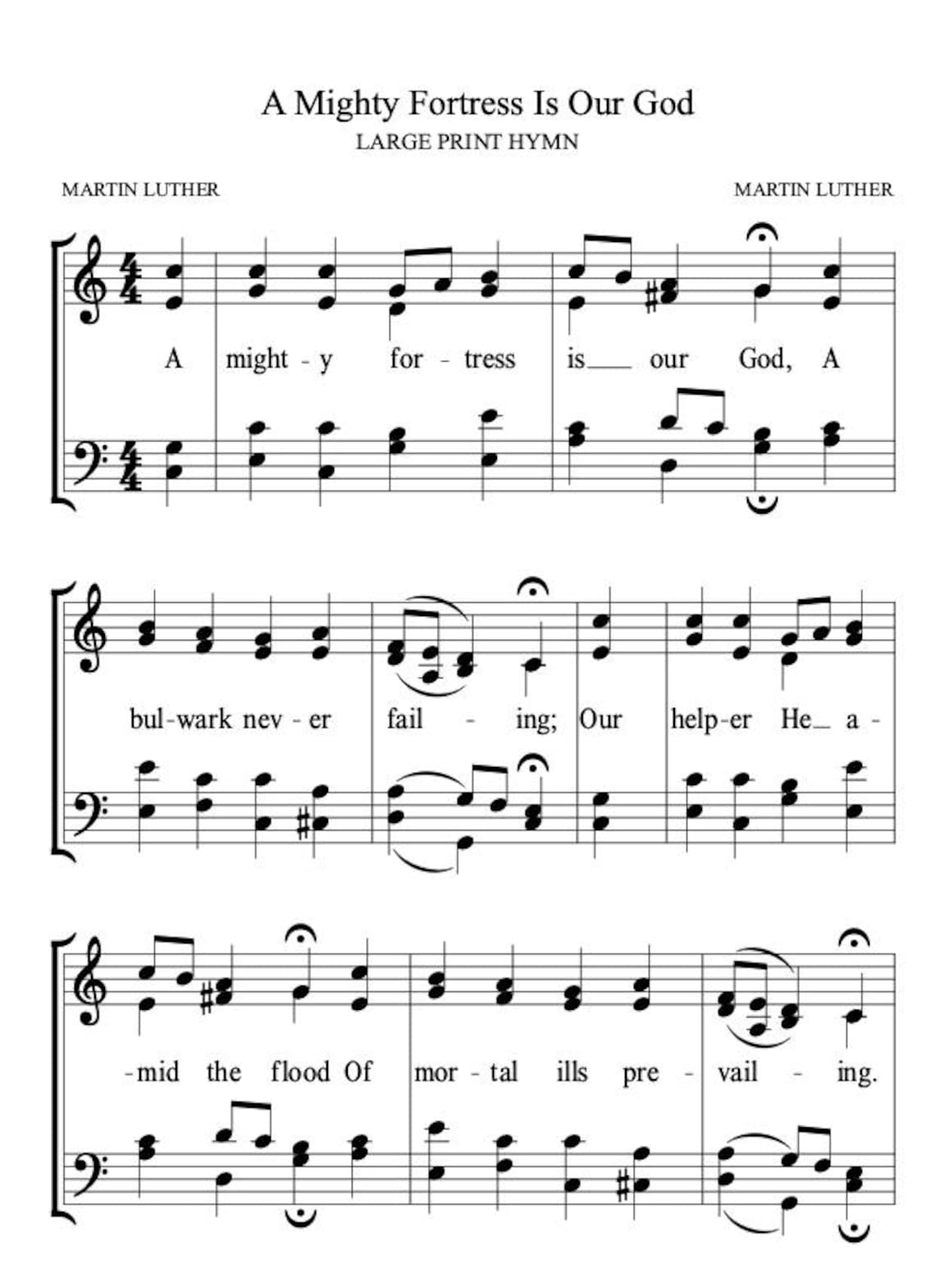 LARGE PRINT Hymn: A Mighty Fortress is Our God - Vintage Hymnbook ...