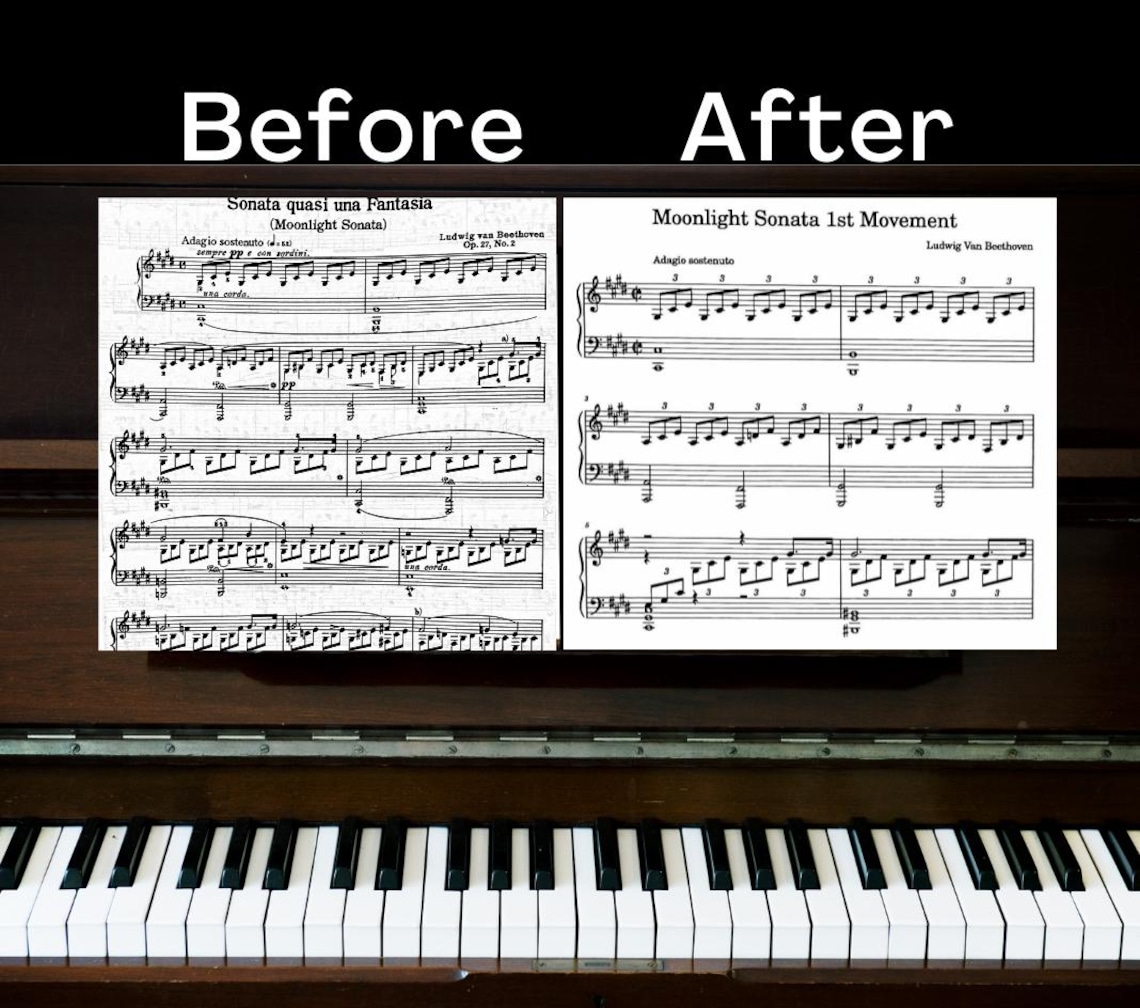 Moonlight Sonata LARGE PRINT Piano Solo Beethoven Original Sheet Music Download - Etsy