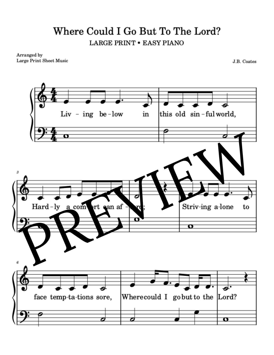 Where Could I Go but to the Lord? | LARGE PRINT Sheet Music | EASY ...