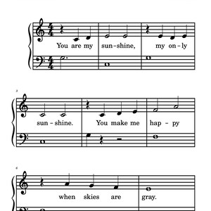 You Are My Sunshine | Easy Piano | LARGE PRINT - Etsy