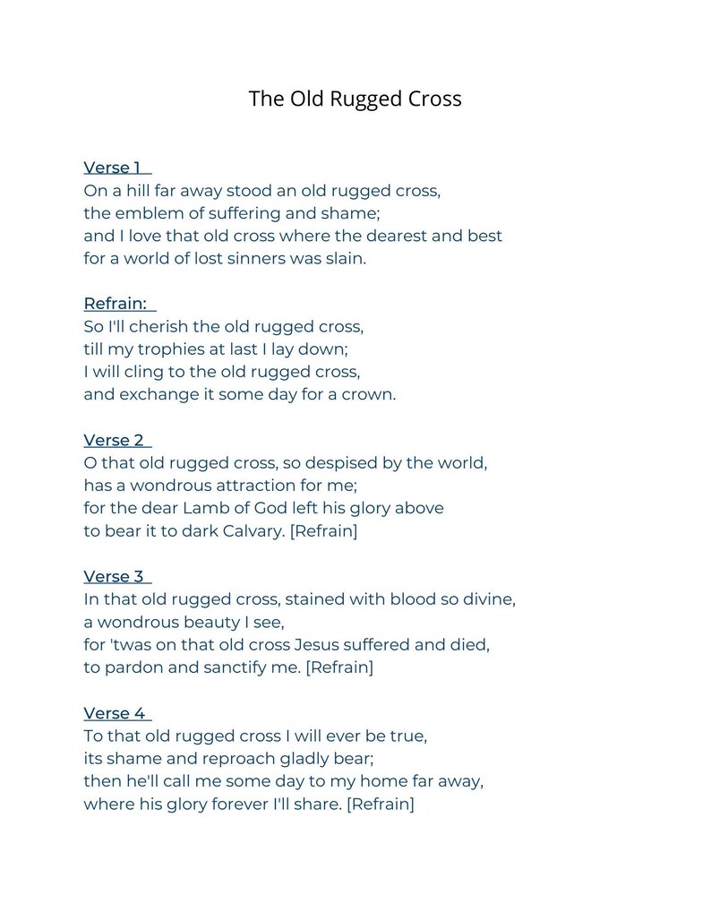 The Old Rugged Cross LARGE PRINT Hymnbook Version - Etsy
