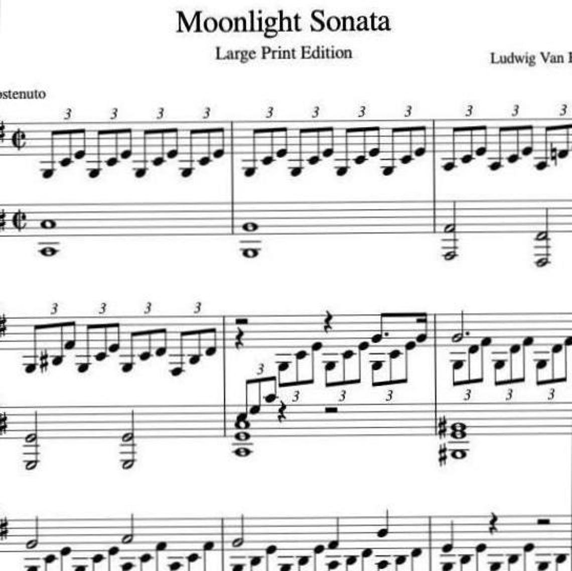 Moonlight Sonata LARGE PRINT Piano Solo Beethoven Original Sheet Music ...