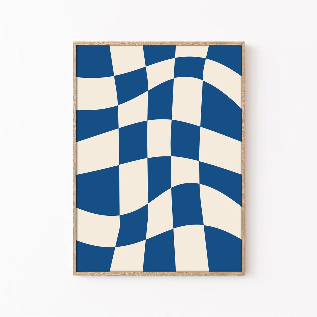 Retro Checkered Poster, Blue Colour Print, Trendy Retro Poster, Retro ...