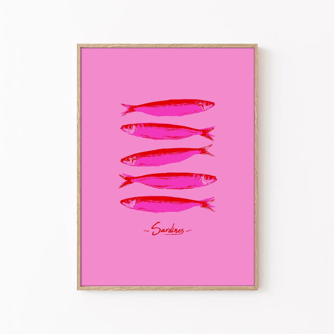 Pink and Red Poster, Hot Pink Print, Pink Sardines Print, Hot Pink Fish ...
