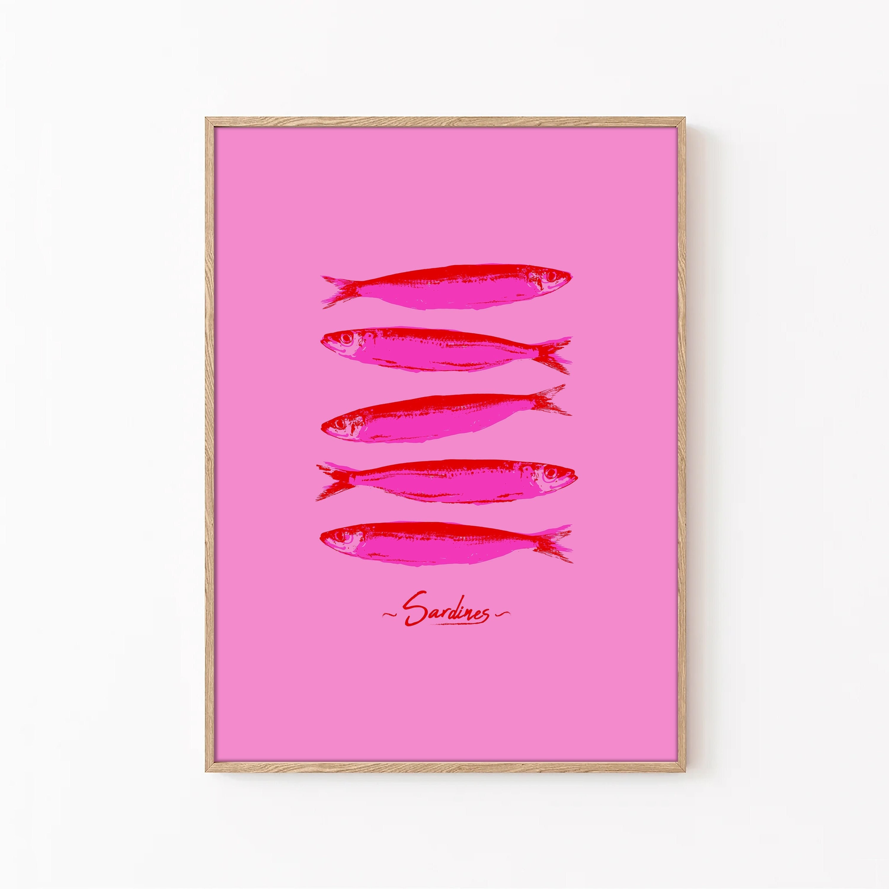 Pink and Red Poster, Hot Pink Print, Pink Sardines Print, Hot Pink Fish ...