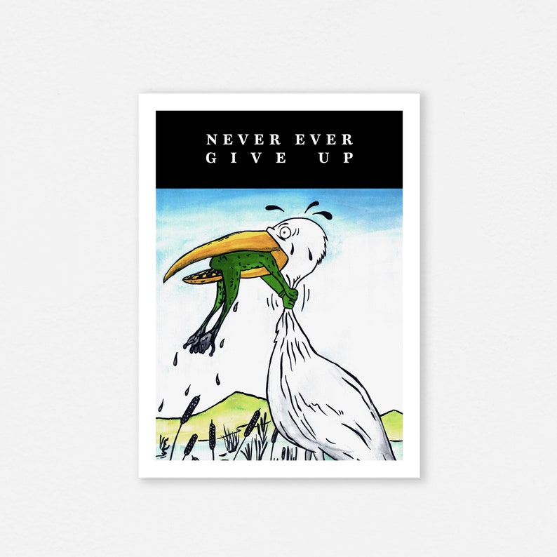 Crane and Frog Art Print: Funny Motivational Wall Decor (digital ...