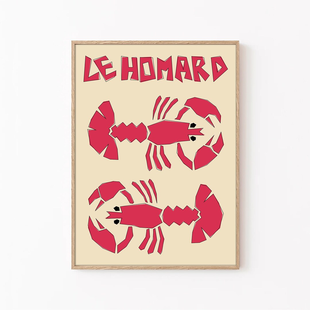 Retro Lobster Print: Le Homard Kitchen Seafood Poster (digital Download ...
