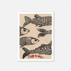 Sardines Poster, Retro Sardines Wall Art, Fish Print, Retro Kitchen ...