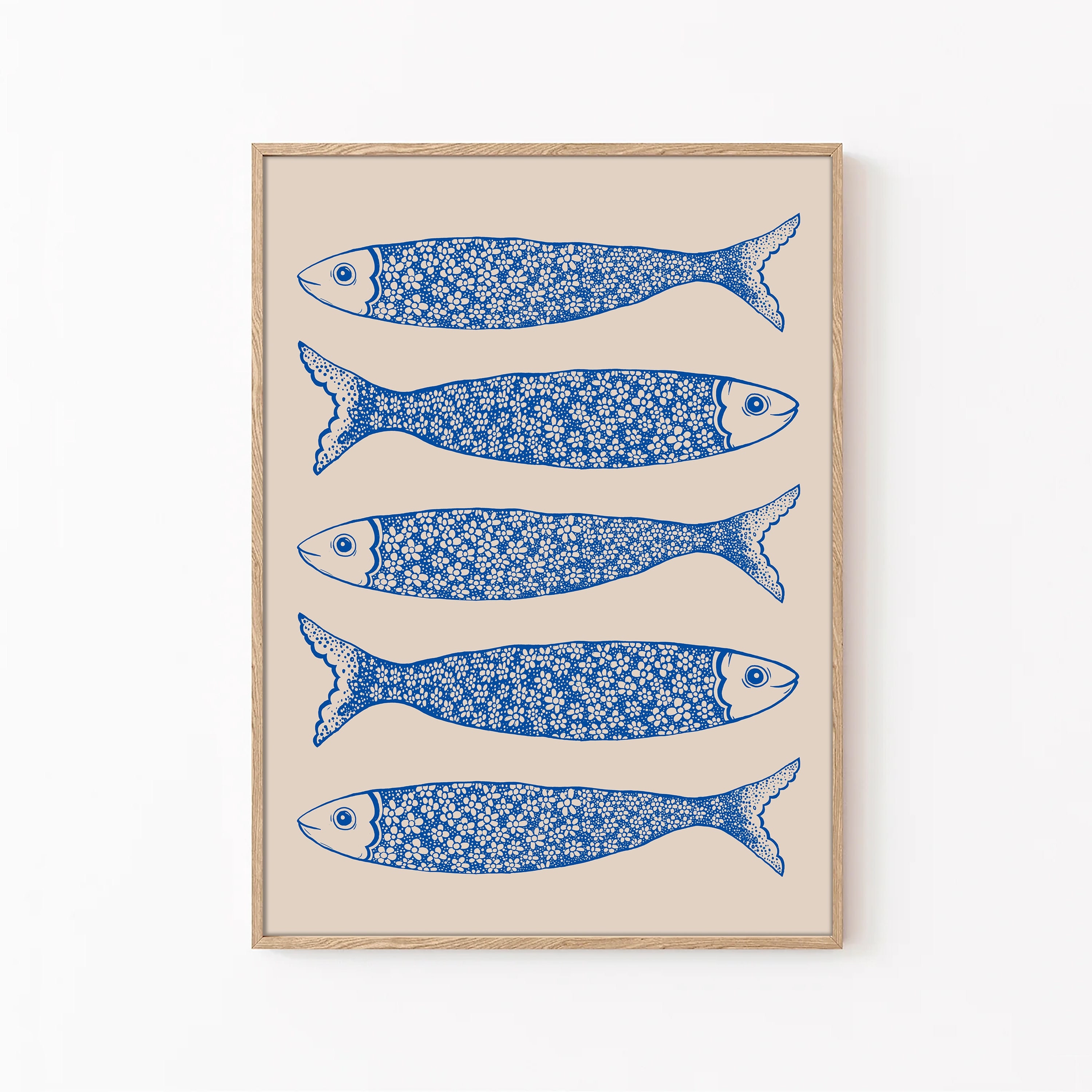 Sardines Wall Art, Fish Wall Art, Blue Sardines Print, Retro Print ...