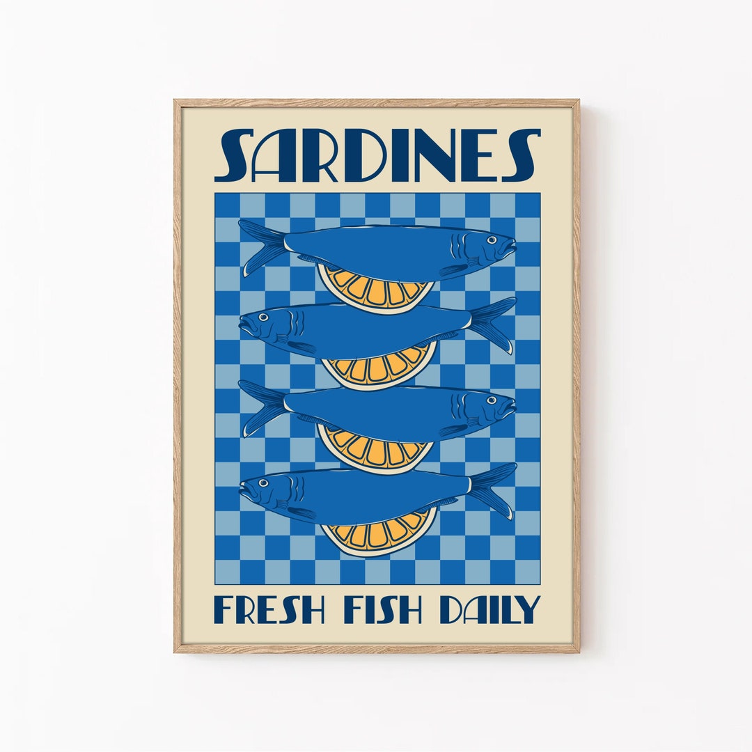 Sardines Retro Poster, Fish Print, Sardines Wall Art, Retro Food Print ...