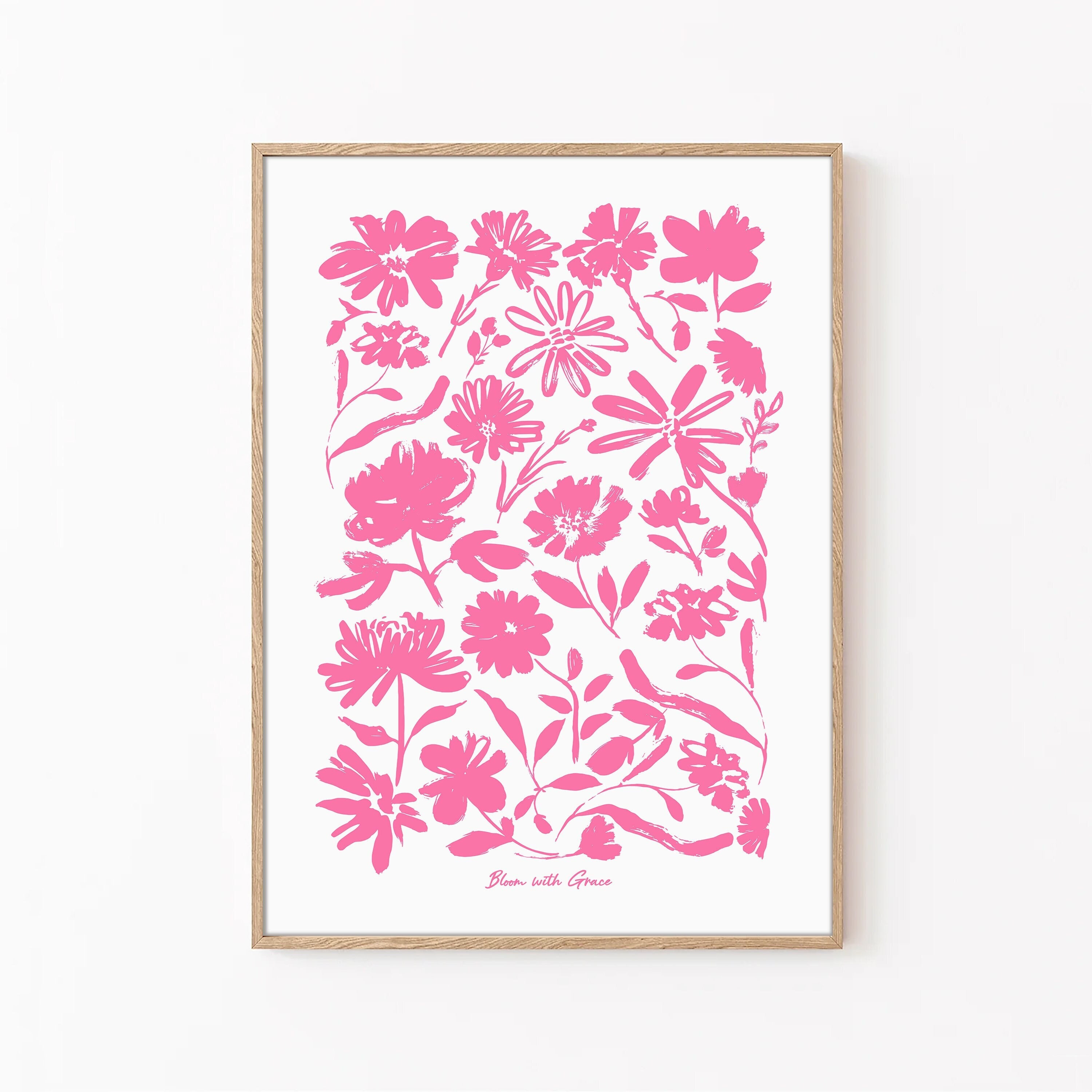 Pink Wall Art, Pink Flower Poster, Flower Wall Art, Preppy Room Decor ...