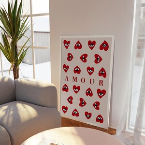 Amour Poster, Red Colour Poster, Hearts Print, Eyes Poster, Amor Print ...