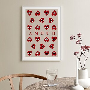 Amour Poster, Red Colour Poster, Hearts Print, Eyes Poster, Amor Print ...
