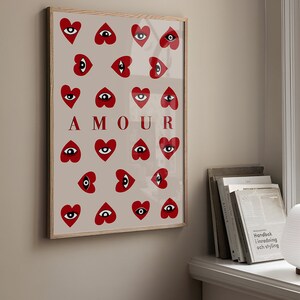 Amour Poster, Red Colour Poster, Hearts Print, Eyes Poster, Amor Print ...