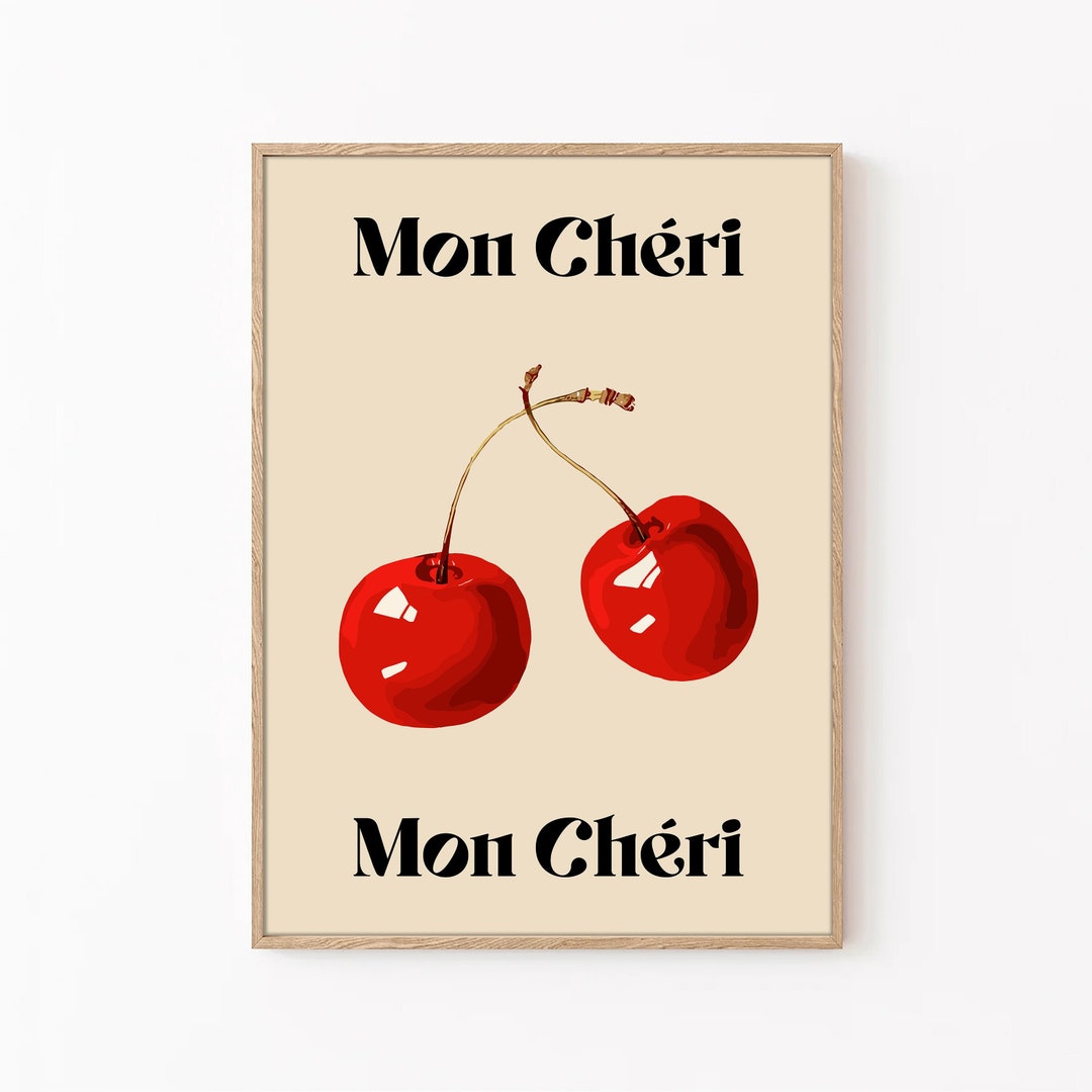 Mon Cheri Poster, Cherry Poster, Red Cherry Print, My Dear Poster ...