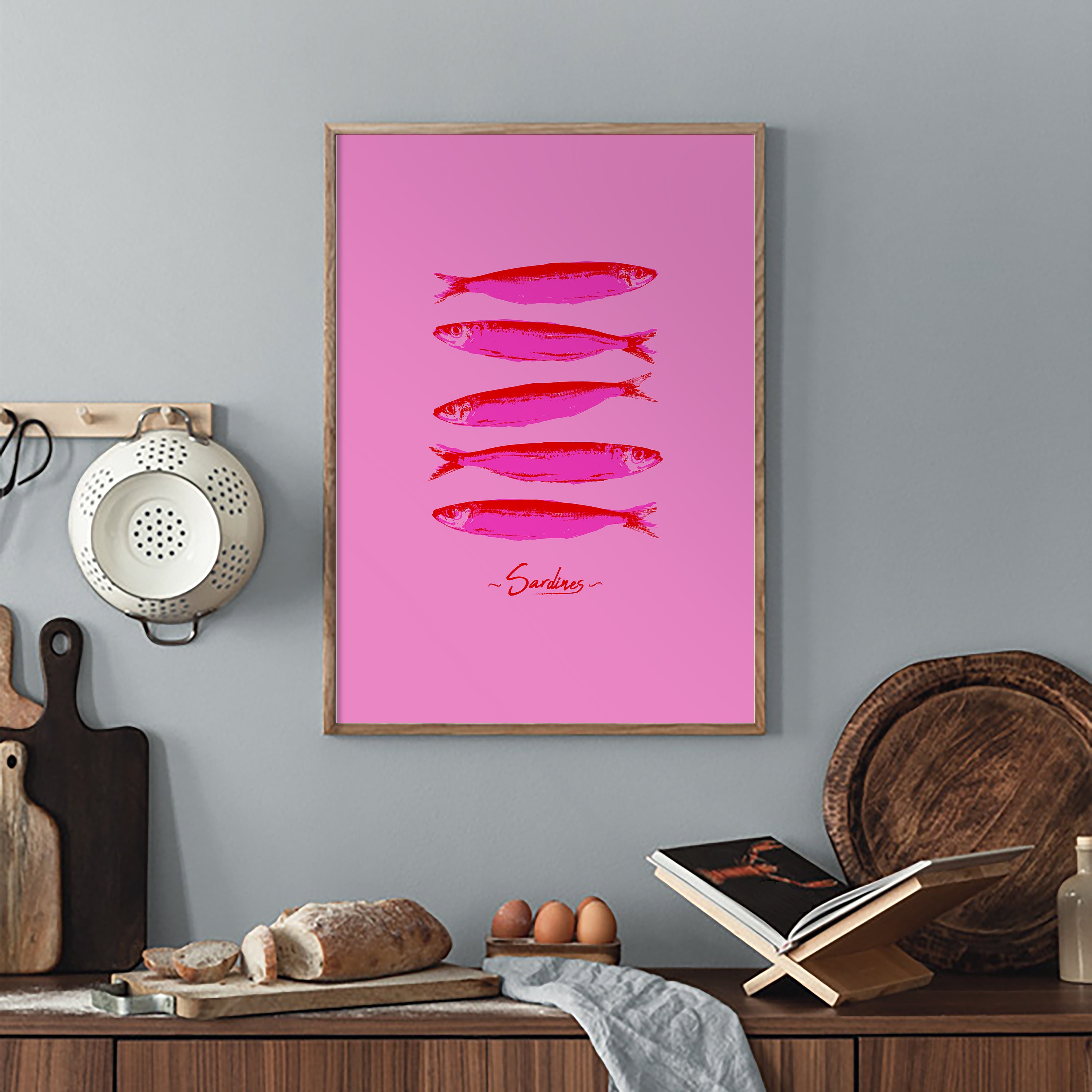Pink and Red Poster, Hot Pink Print, Pink Sardines Print, Hot Pink Fish ...