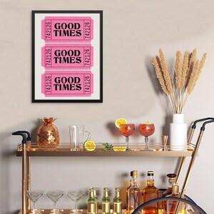 Retro Good Times Pink Ticket Wall Art, Apartment Wall Decor, Ticket Art ...