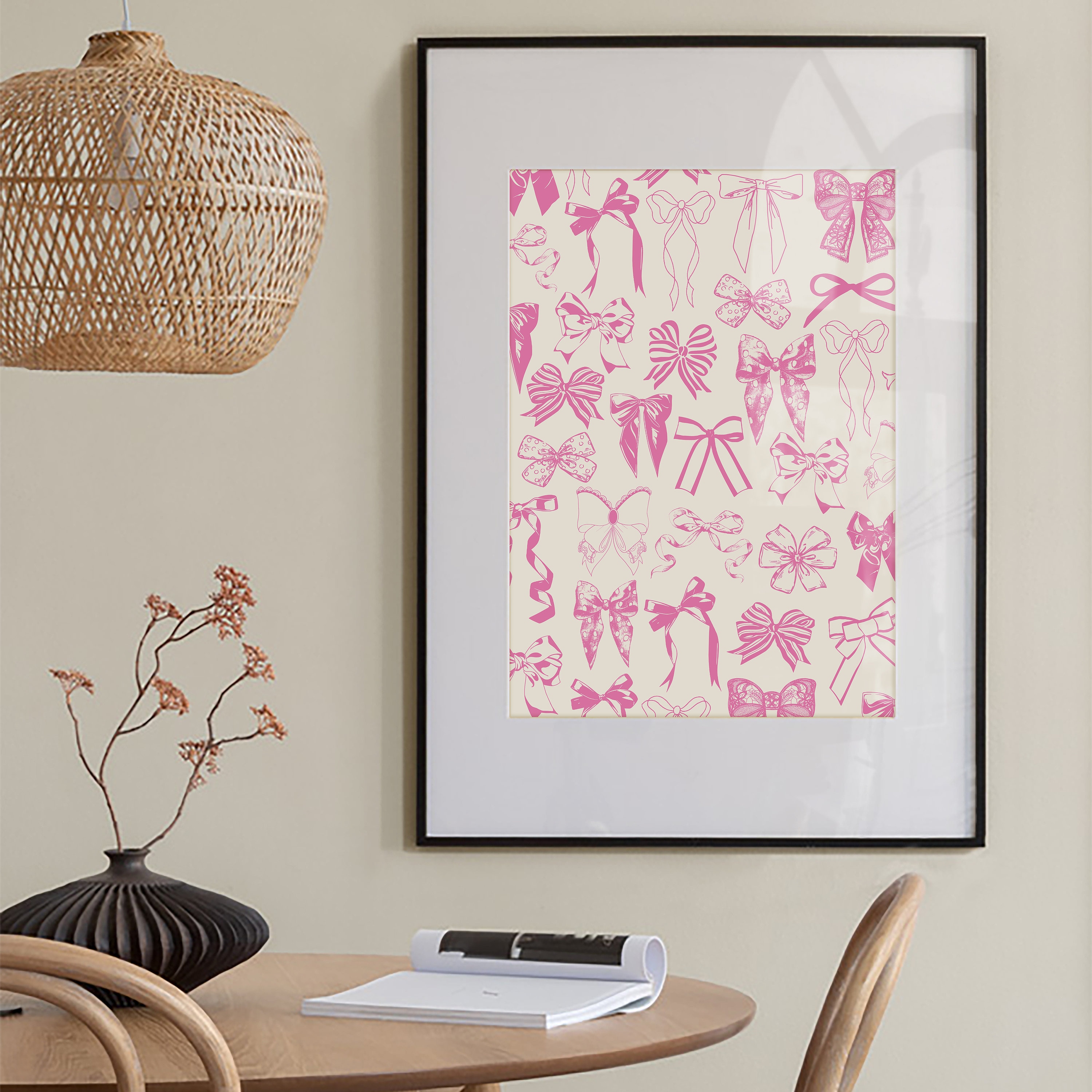 Pink Colour Poster, Ribbon Bow Print, Pink Bow Print, Preppy Wall Art ...