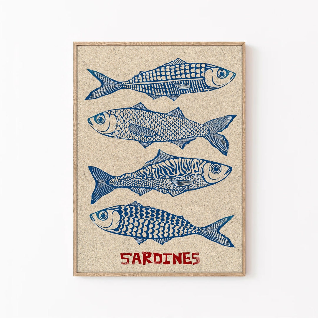 Sardines Poster, Retro Sardines Wall Art, Fish Print, Retro Kitchen ...