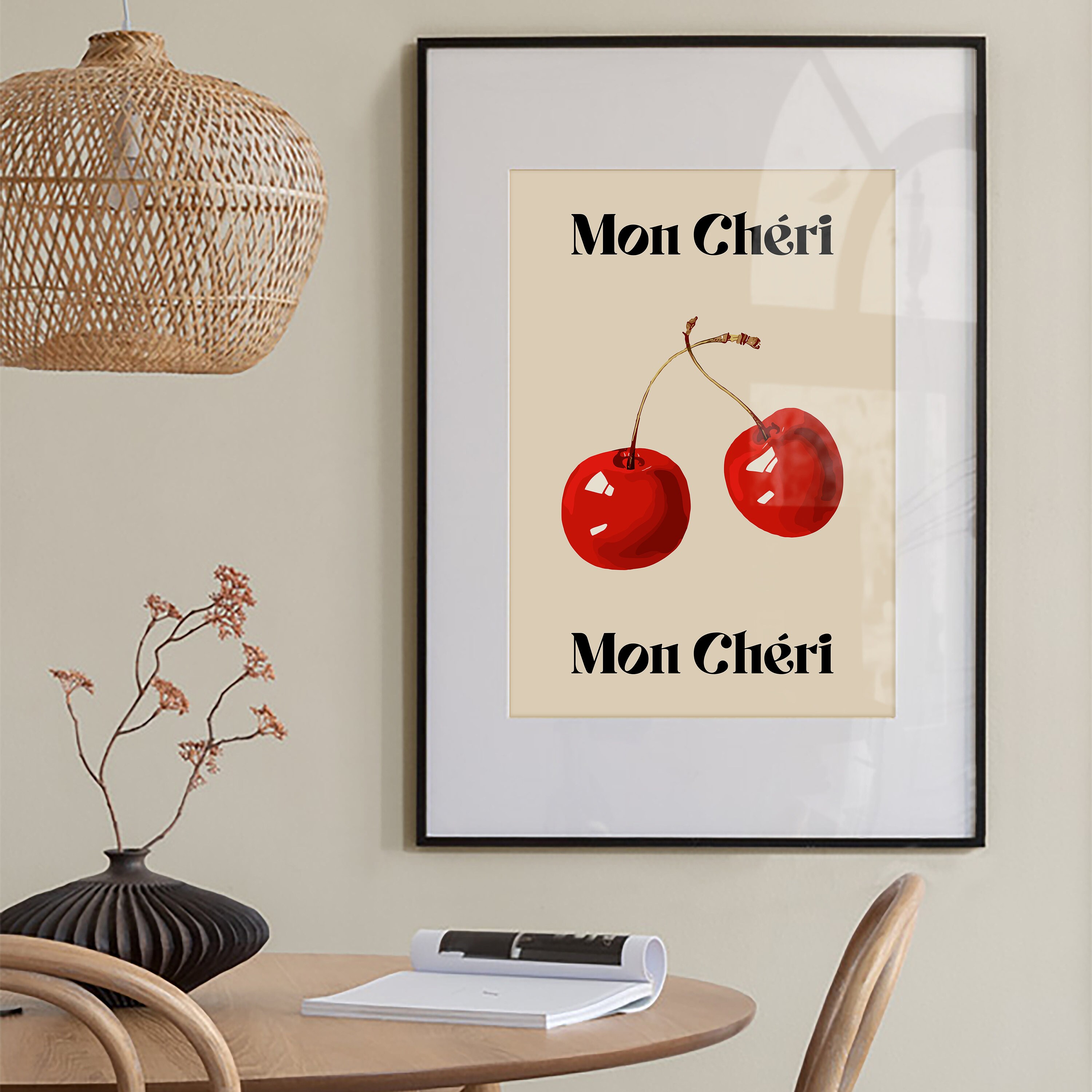 Mon Cheri Poster, Cherry Poster, Red Cherry Print, My Dear Poster ...