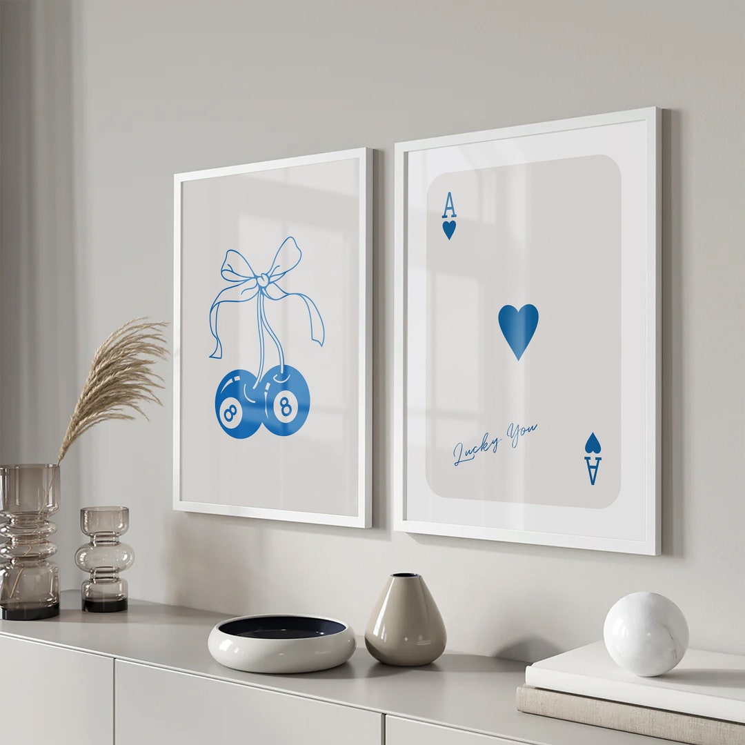 Blue Colour Poster, Lucky You Poster, 8 Ball Poster, Set of 2 Print, 70 ...