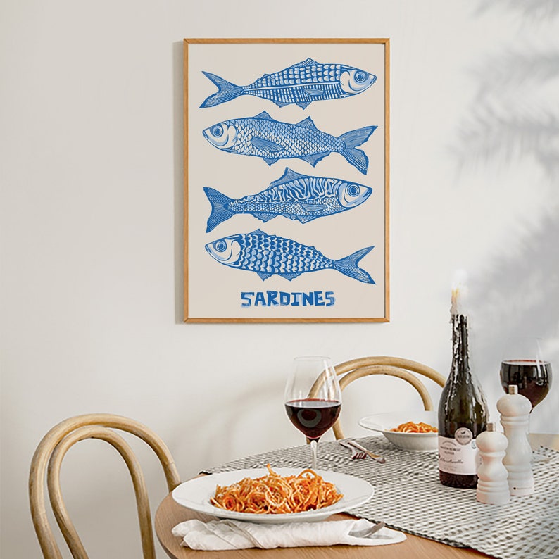 Sardines Poster, Retro Sardines Wall Art, Fish Print, Retro Kitchen Print, Kitchen Wall Art ...